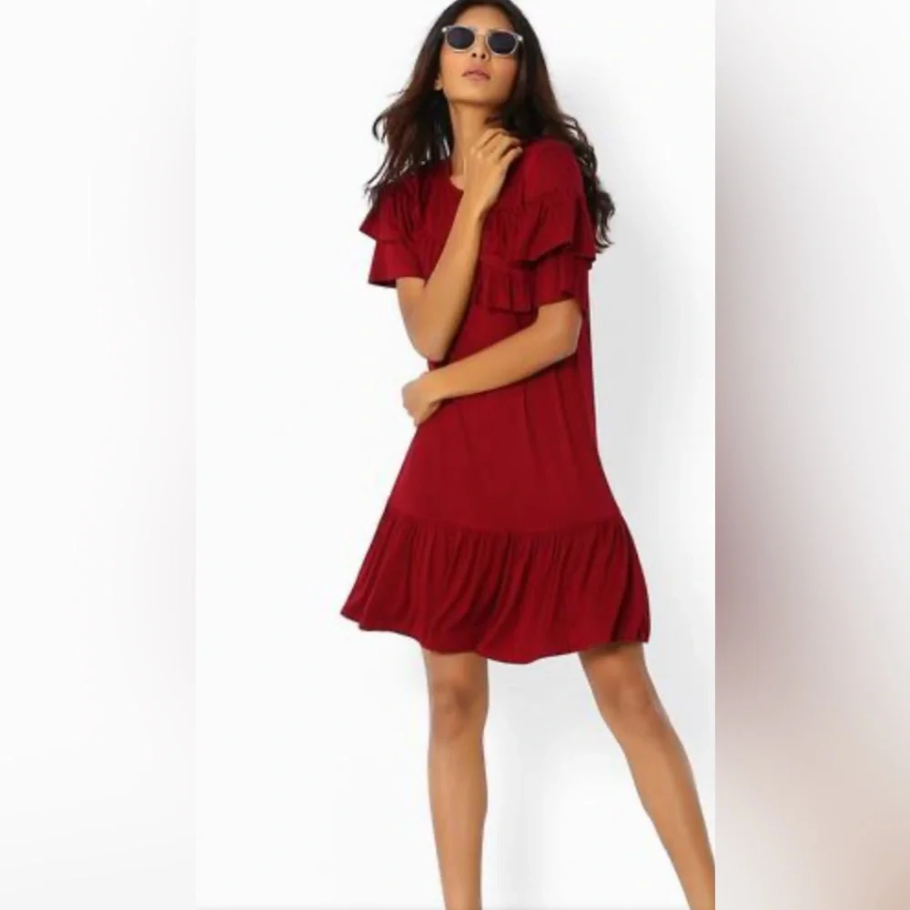 ASOS | Dresses | Asos Deep Wine Red Asymmetrical Ruffle Dress Sz 4 ...